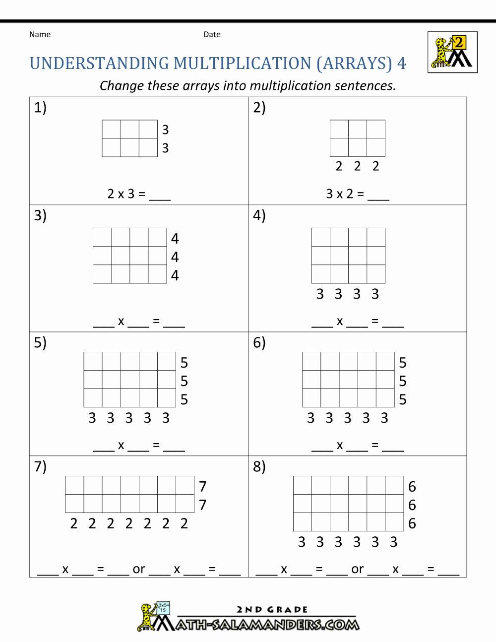 Arrays Worksheet Third Grade