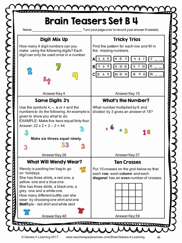 Brain Teasers For Kids Worksheet Luxury Brain Teasers Printable