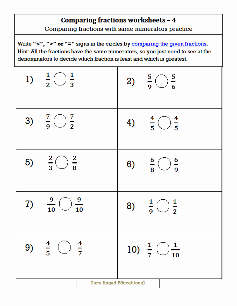 3rd Grade Fraction Worksheets