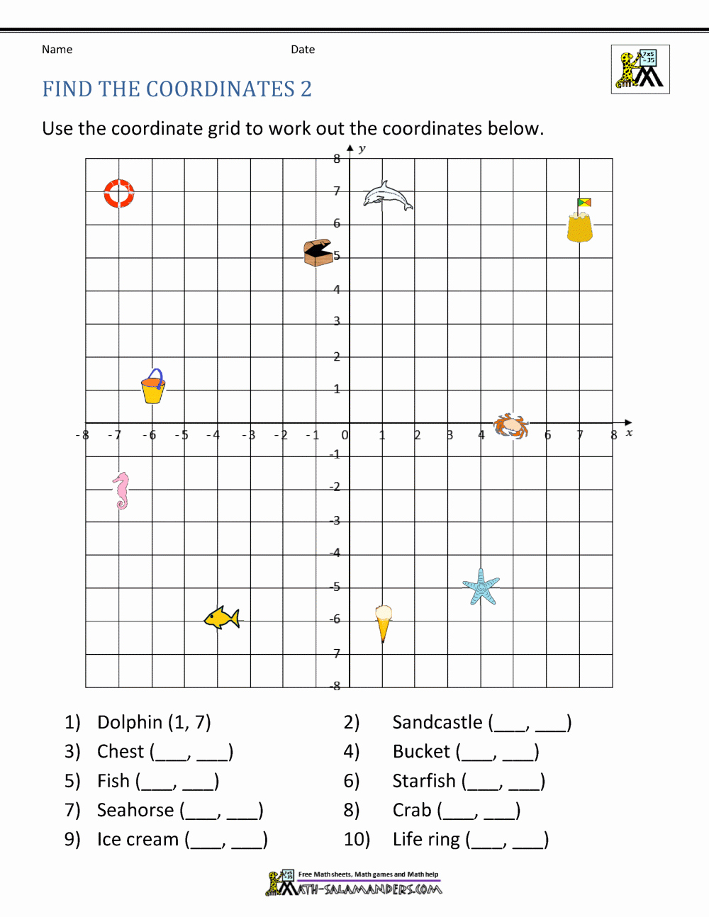 Coordinate Grid Map Worksheets Luxury Easy Coordinates Worksheets For 